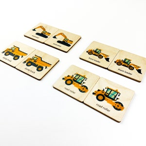 Montessori Wooden Construction Truck Car Memory Game, Homeschool ...