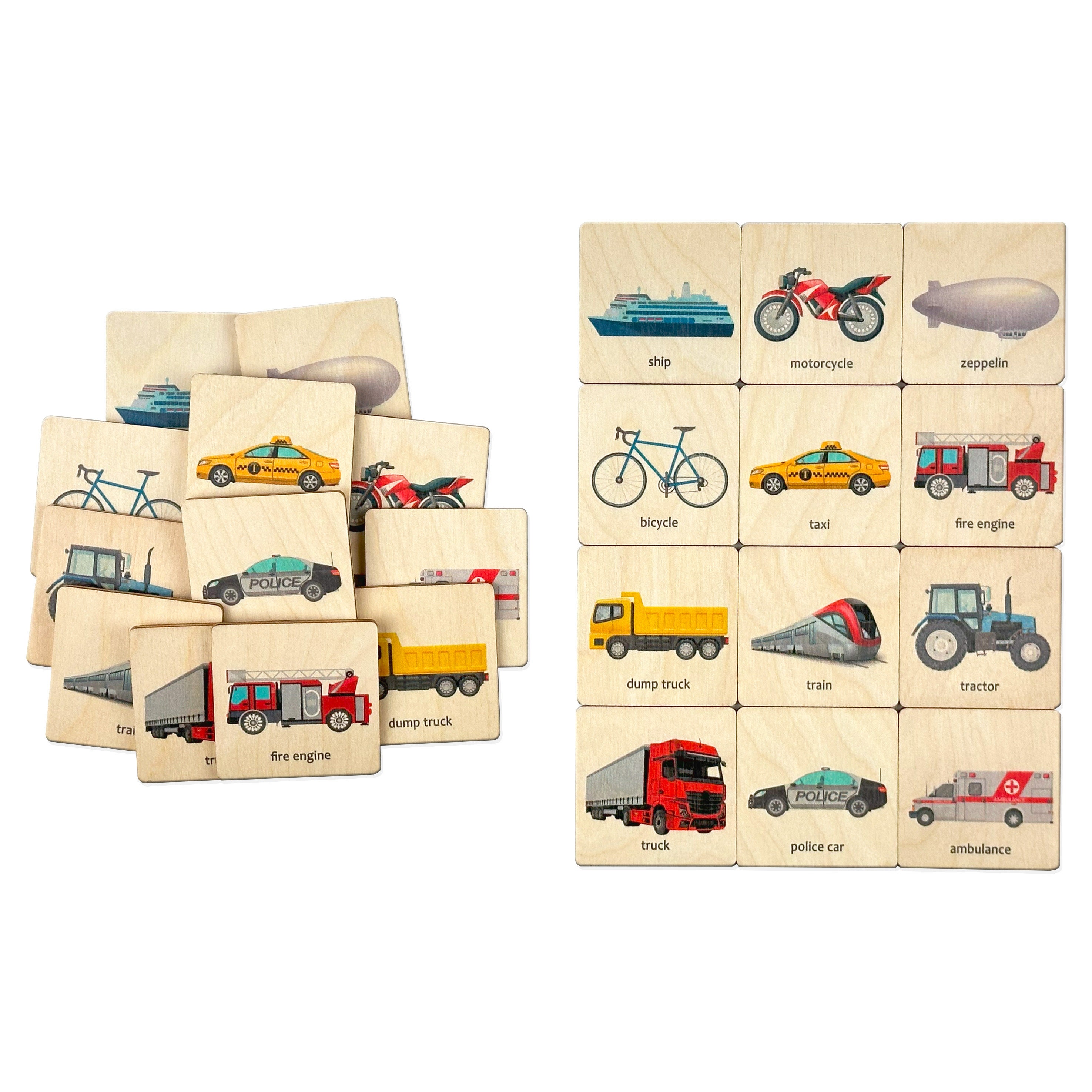 Montessori Wooden Transport Vehicles - 2 Memory Game | Vehicles ...