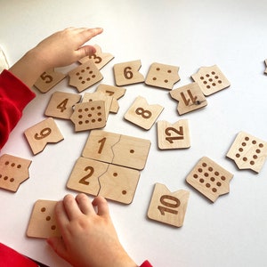Montessori Wooden Number Match Puzzle, Handmade Wood Matching Game ...
