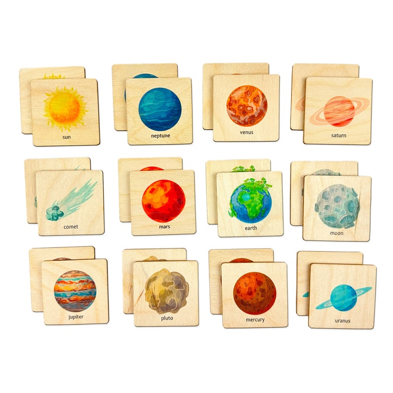 Montessori Wooden Space Memory Game | Solar System Matching Card ...