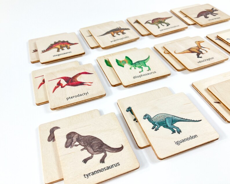 Wooden Dinosaurs Matching Cards 1 2 3 4 Year Old Montessori - Etsy