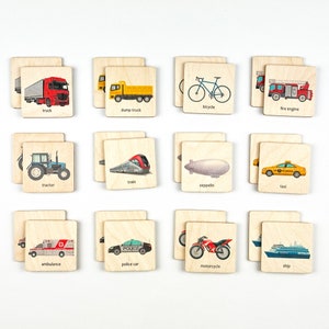 Montessori Wooden Transport Vehicles 2 Memory Game Vehicles Matching ...