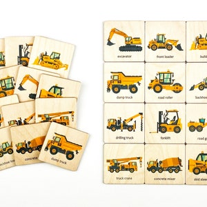 Montessori Wooden Construction Truck Car Memory Game - Etsy