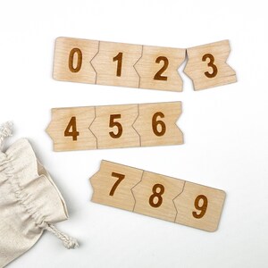 Montessori Wooden Number Puzzle, Handmade Wood Matching and Counting ...