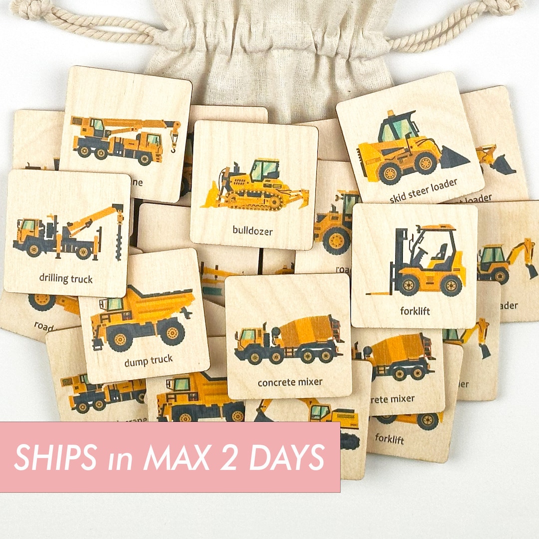 Montessori Wooden Construction Truck Car Memory Game, Homeschool ...