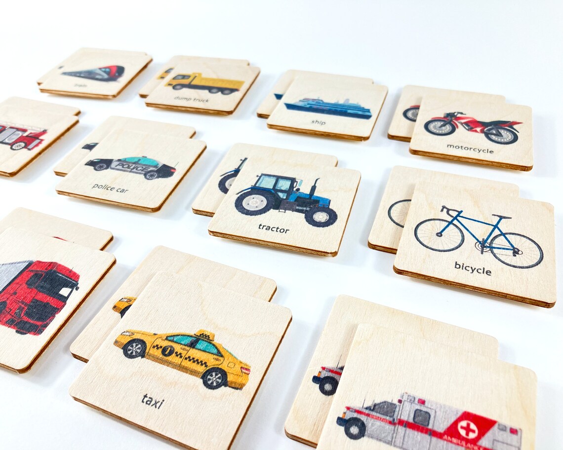Montessori Wooden Transport Vehicles 2 Memory Game - Etsy