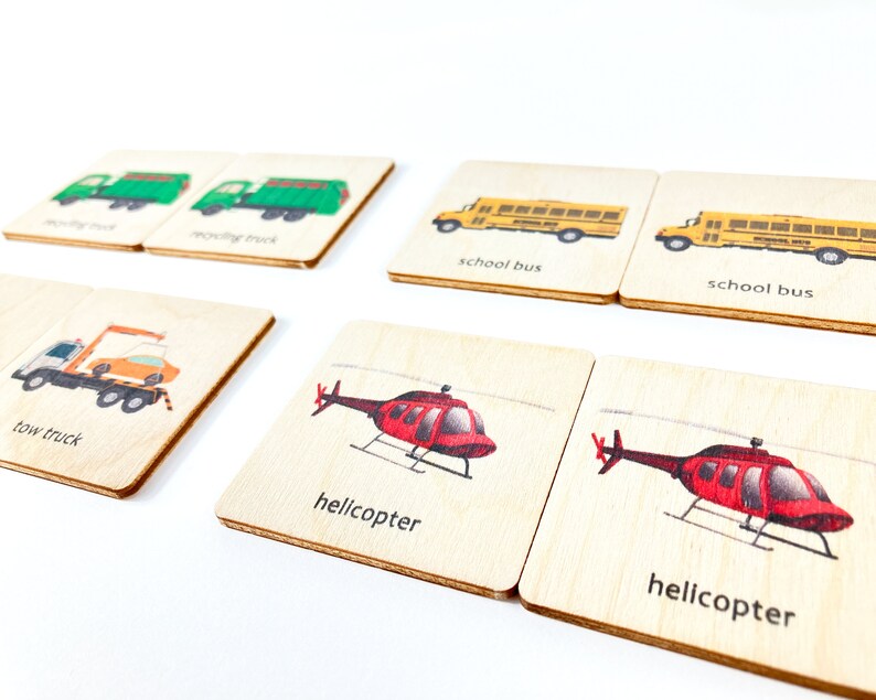 Montessori Wooden Transport Vehicles 1 Memory Game - Etsy