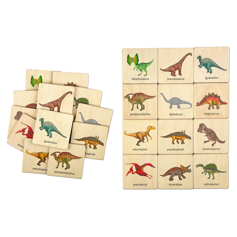 Wooden Dinosaurs Matching Cards | 1 2 3 4 Year Old Montessori Materials ...