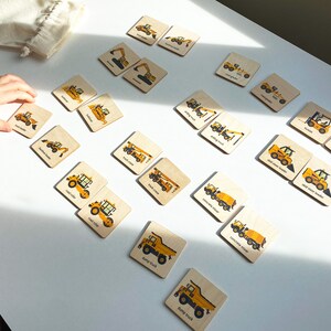 Montessori Wooden Construction Truck Car Memory Game, Homeschool ...