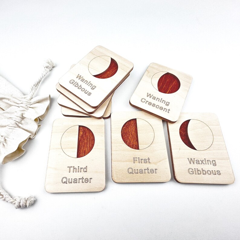Wooden Lunar Phase Flashcard Moon Learning Tools Learning - Etsy