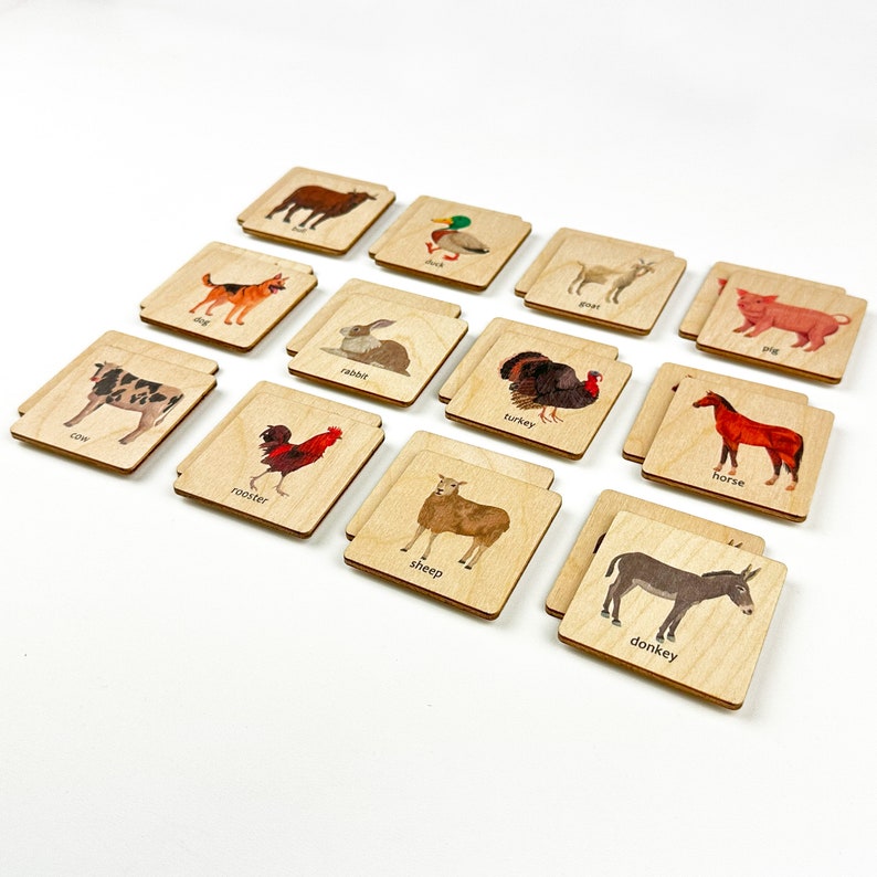 Wooden Farm Animals Memory Game 1 2 3 4 Year Old Montessori - Etsy