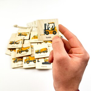 Montessori Wooden Construction Truck Car Memory Game, Construction ...