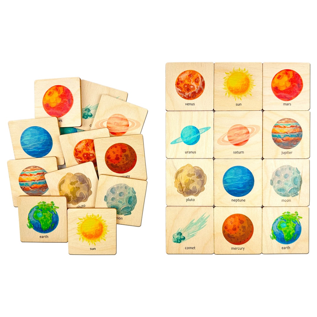 Wooden Space Memory Game, Montessori Toys, Space Solar System Matching ...