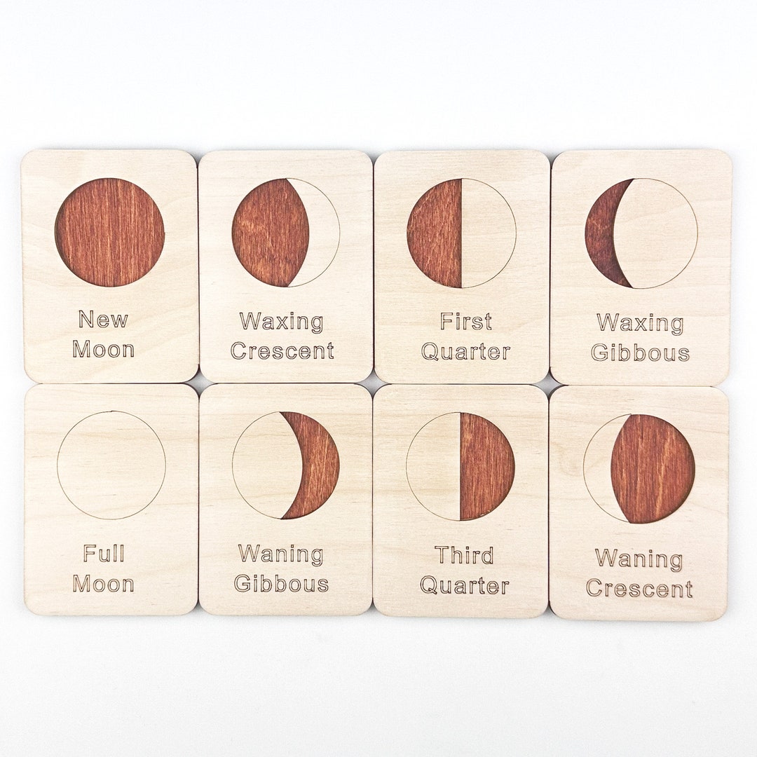 Wooden Lunar Phase Flashcard, Moon Learning Tools, Learning Moon ...