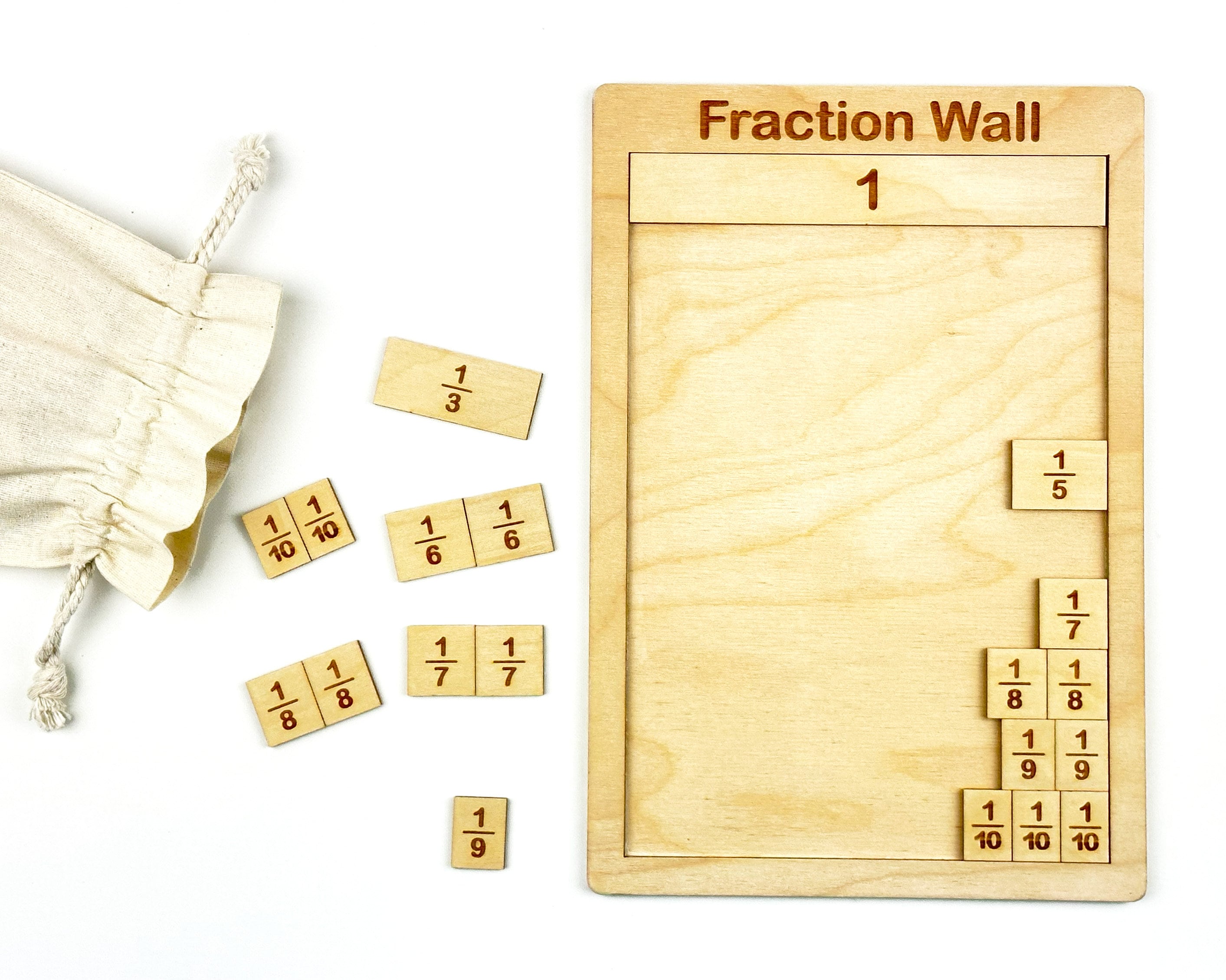 Wooden Fraction Tiles Set- 55 Pieces, Montessori Fraction Learning Tool ...