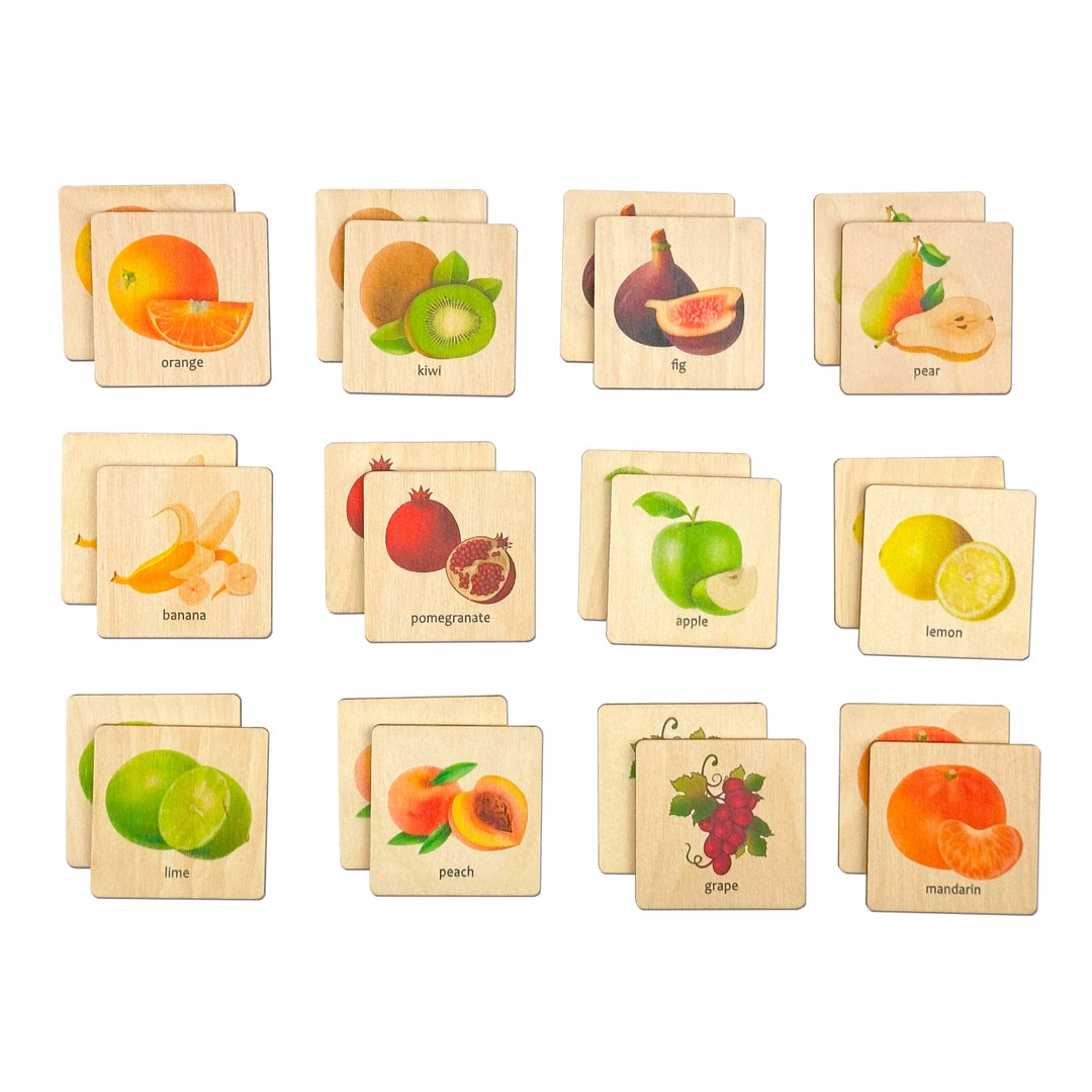 Wooden Fruits Memory Game | Montessori Fruits Matching Cards Activity ...