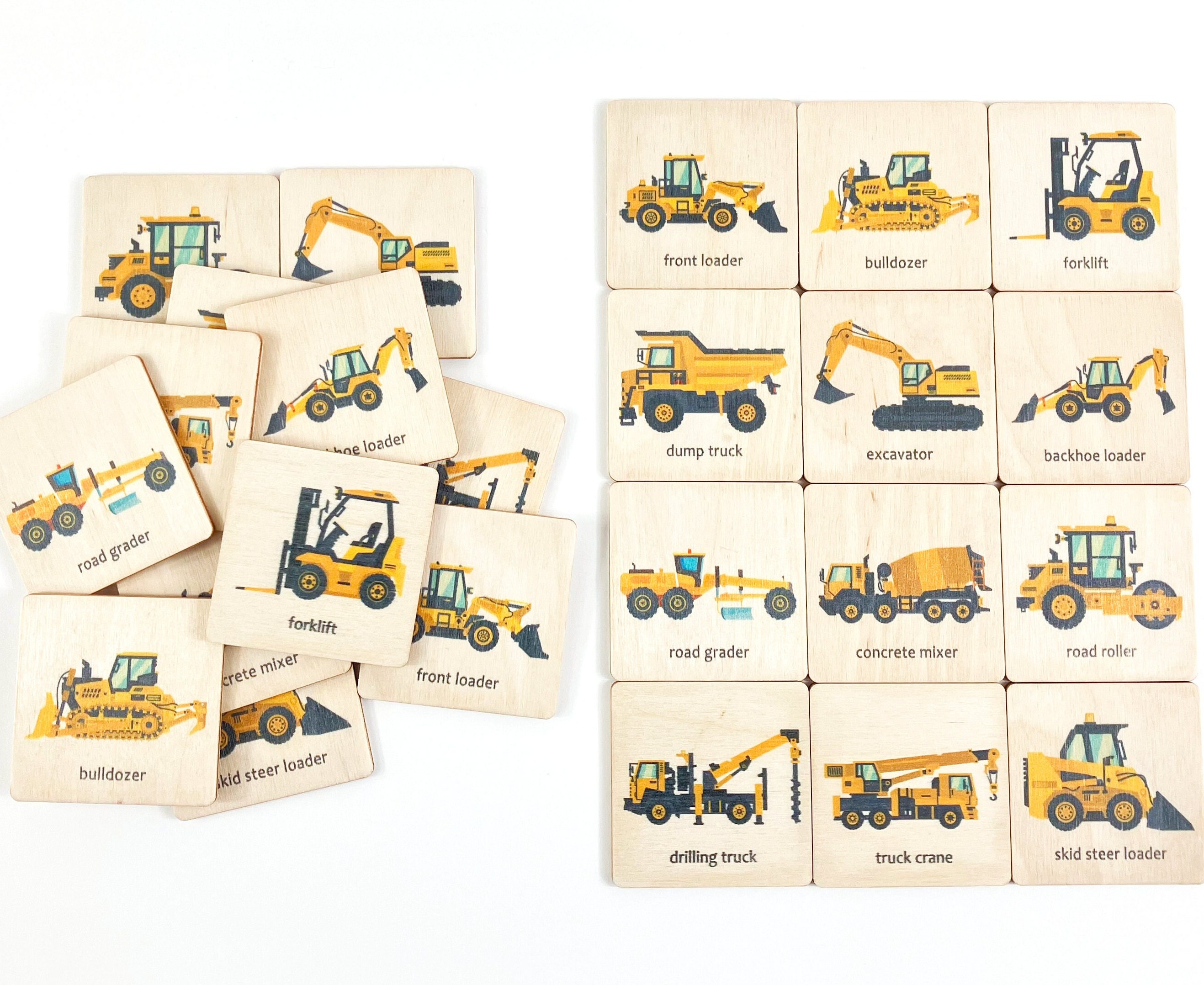 Montessori Wooden Construction Truck Car Memory Game - Etsy Canada