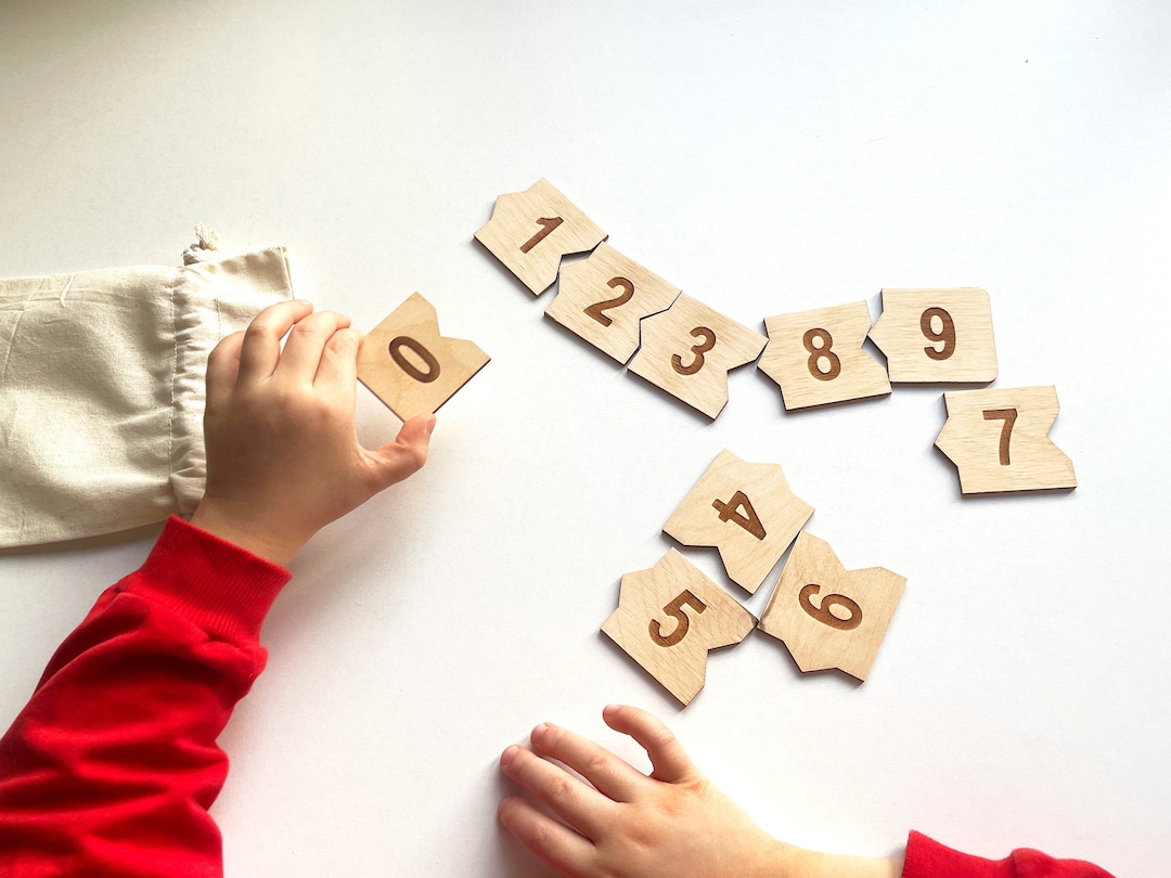Montessori Wooden Number Puzzle, Handmade Wood Matching and Counting ...