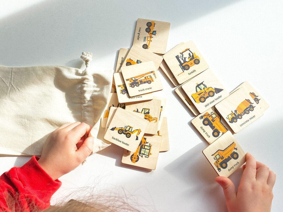 Montessori Wooden Construction Truck Car Memory Game, Homeschool ...