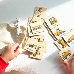 Montessori Wooden Construction Truck Car Memory Game, Homeschool ...