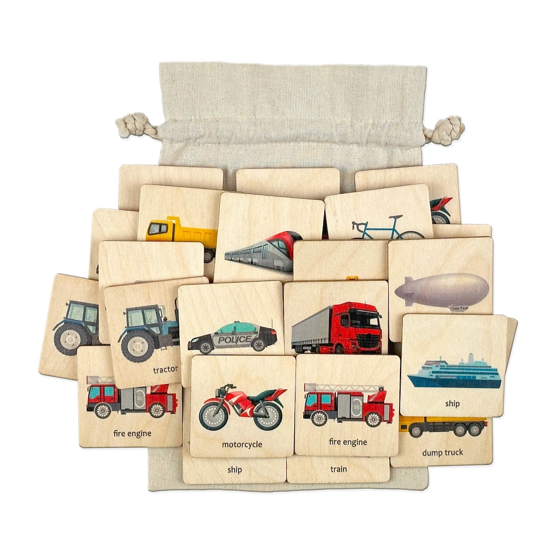 Montessori Wooden Transport Vehicles - 2 Memory Game | Vehicles ...
