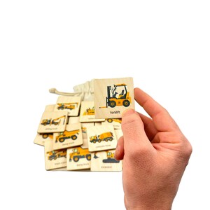 Montessori Wooden Construction Truck Car Memory Game, Construction ...