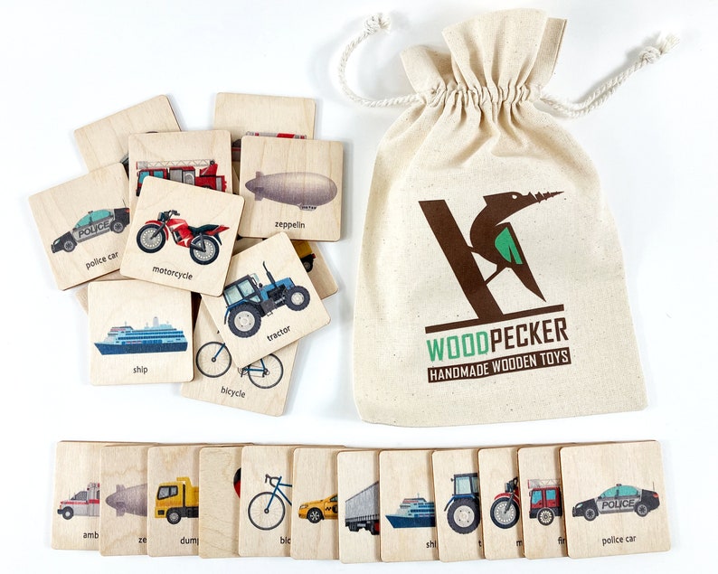 Montessori Wooden Transport Vehicles 2 Memory Game - Etsy