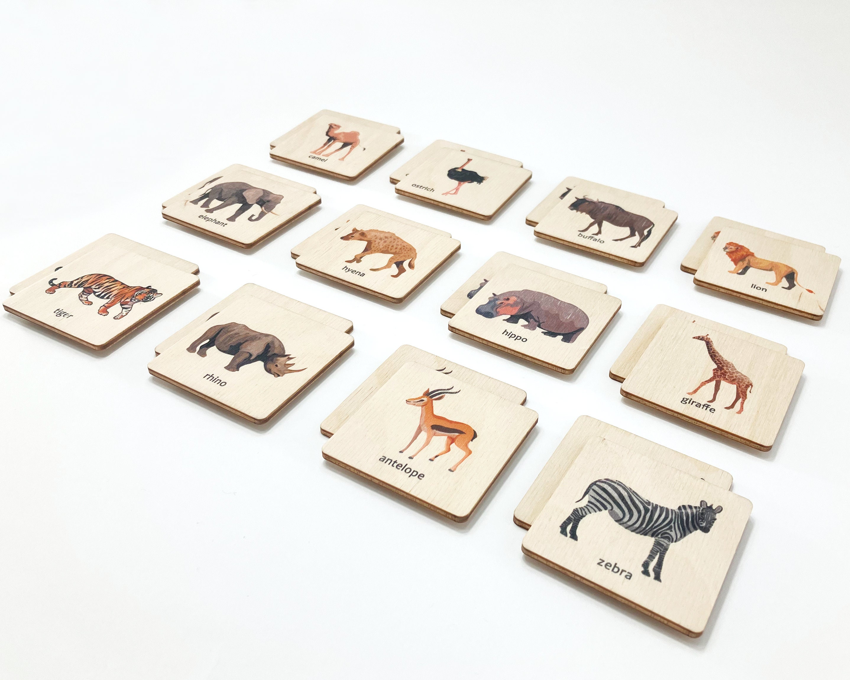 Wooden Safari Animals Memory Game Montessori Wooden Wild - Etsy