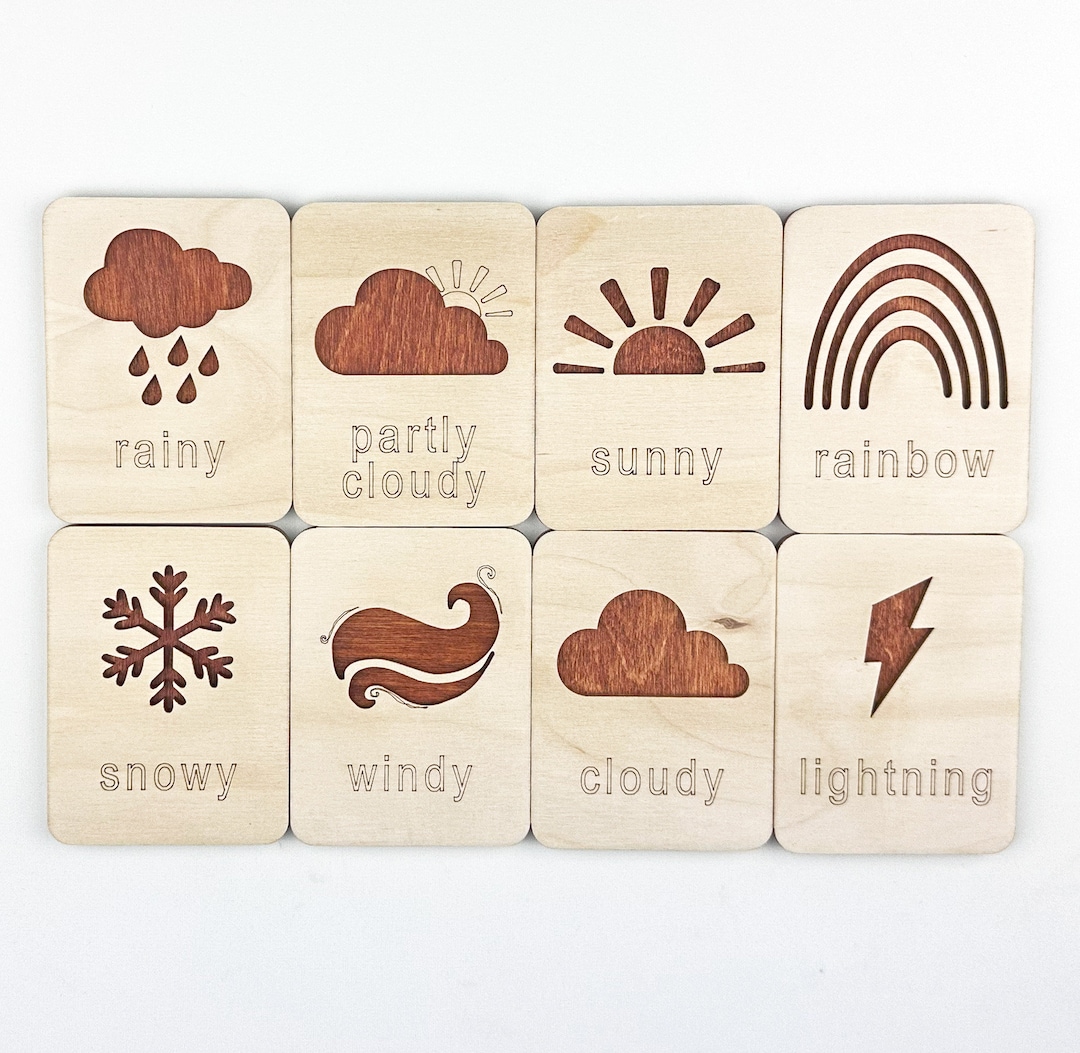 Wooden Montessori Weather Flash Cards, Flash Cards for Toddlers and ...