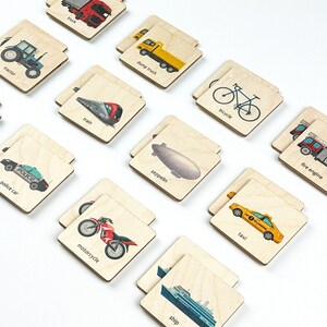 Montessori Wooden Transport Vehicles 2 Memory Game Vehicles Matching ...