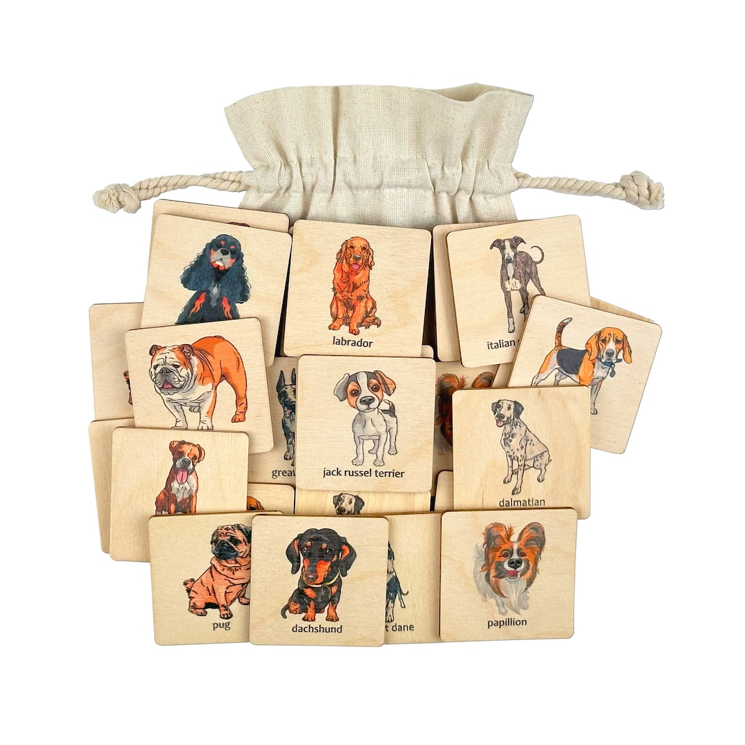 Montessori Wooden Dog Breeds Memory Game | Dogs Matching Cards for ...