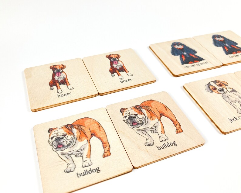 Montessori Wooden Dog Breeds Memory Game Dogs Matching Cards - Etsy