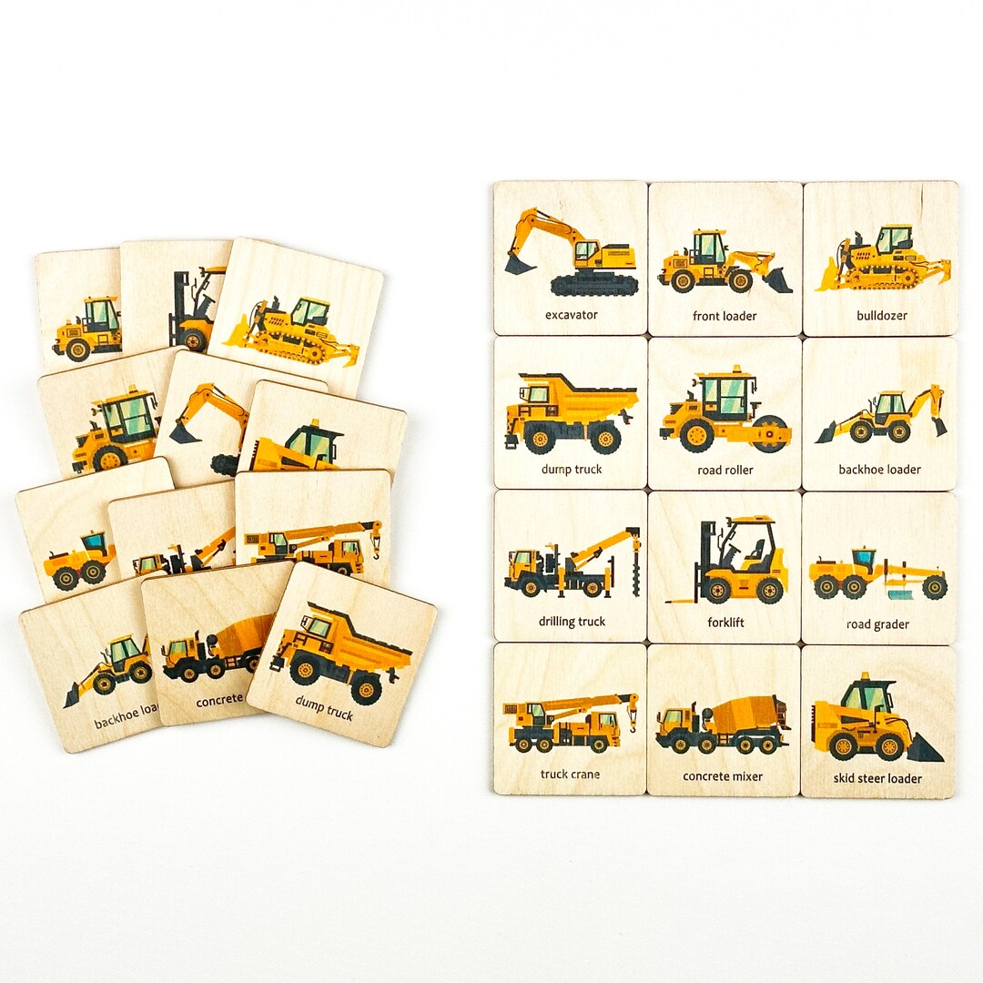 Montessori Wooden Construction Truck Car Memory Game - Etsy