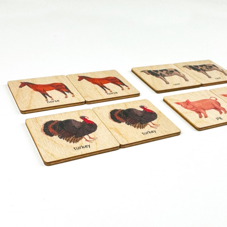 Wooden Farm Animals Memory Game 1 2 3 4 Year Old Montessori - Etsy