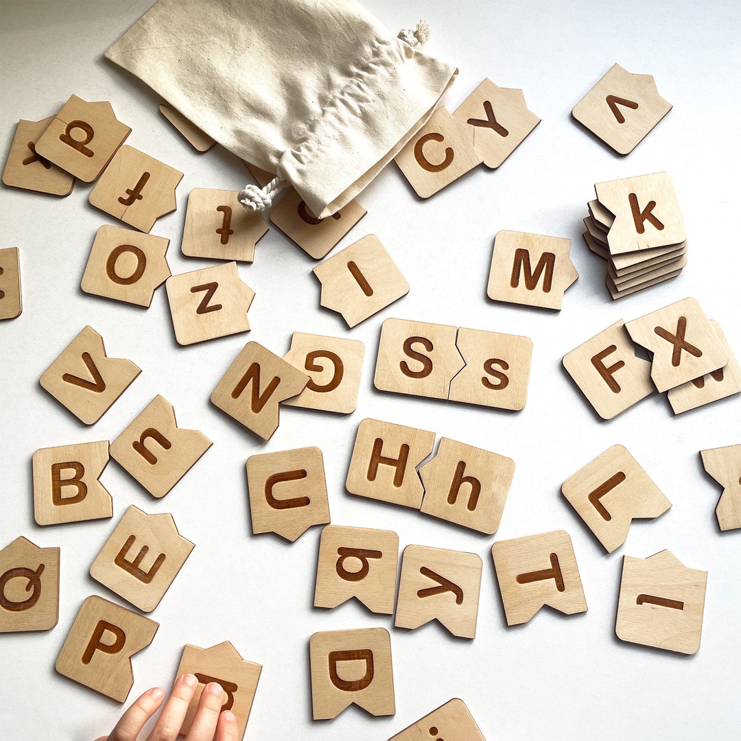 Wooden Alphabet Puzzle • Wood Uppercase & Lowercase Matching Puzzle ...