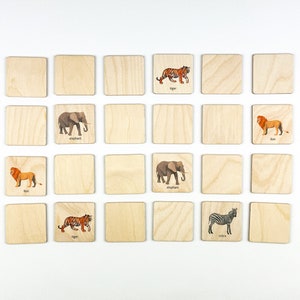 Wooden Safari Animals Memory Game Montessori Wooden Wild Animals Memory ...