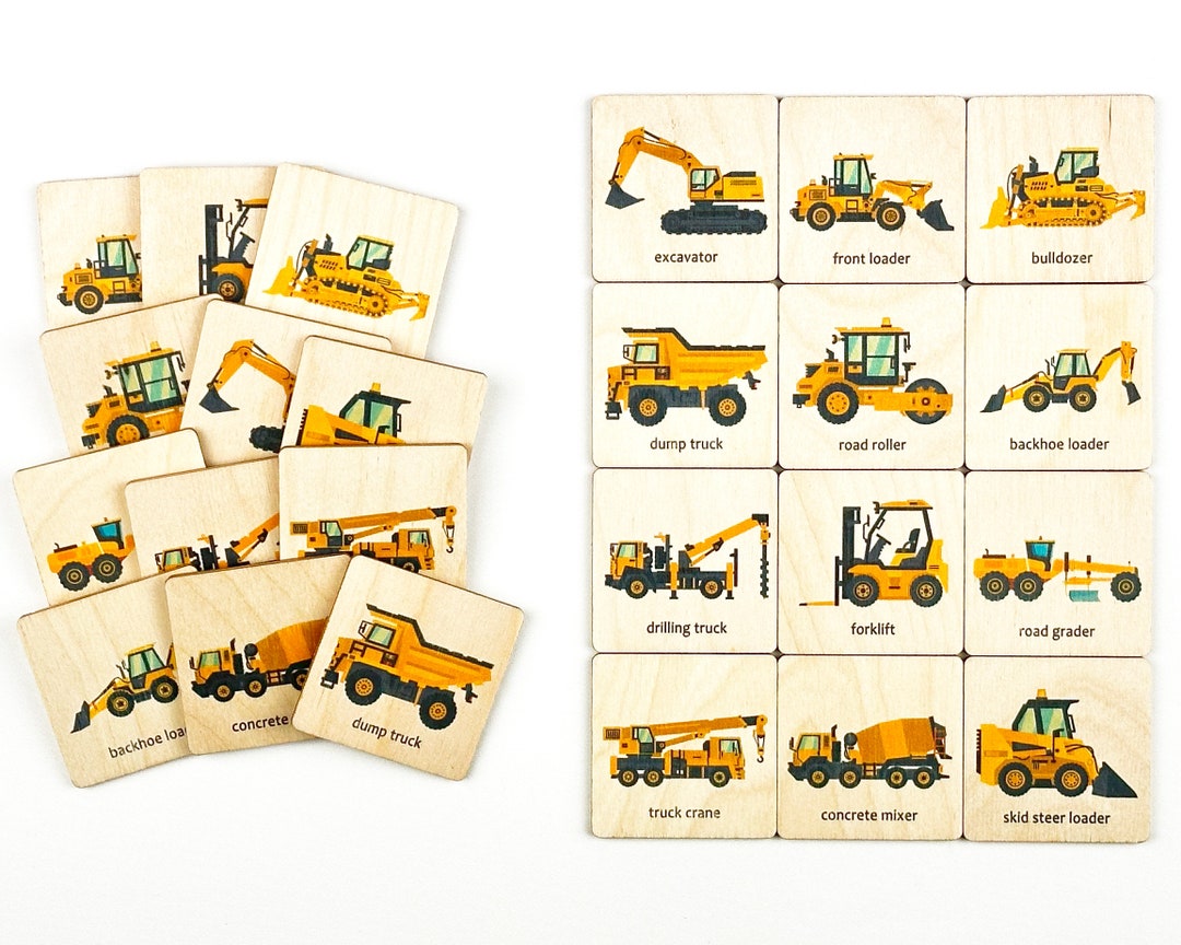 Montessori Wooden Construction Truck Car Memory Game - Etsy