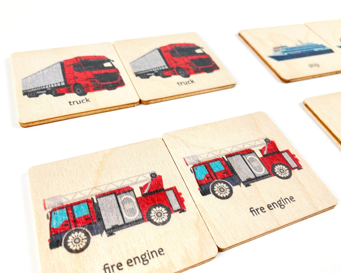 Montessori Wooden Transport Vehicles 2 Memory Game - Etsy
