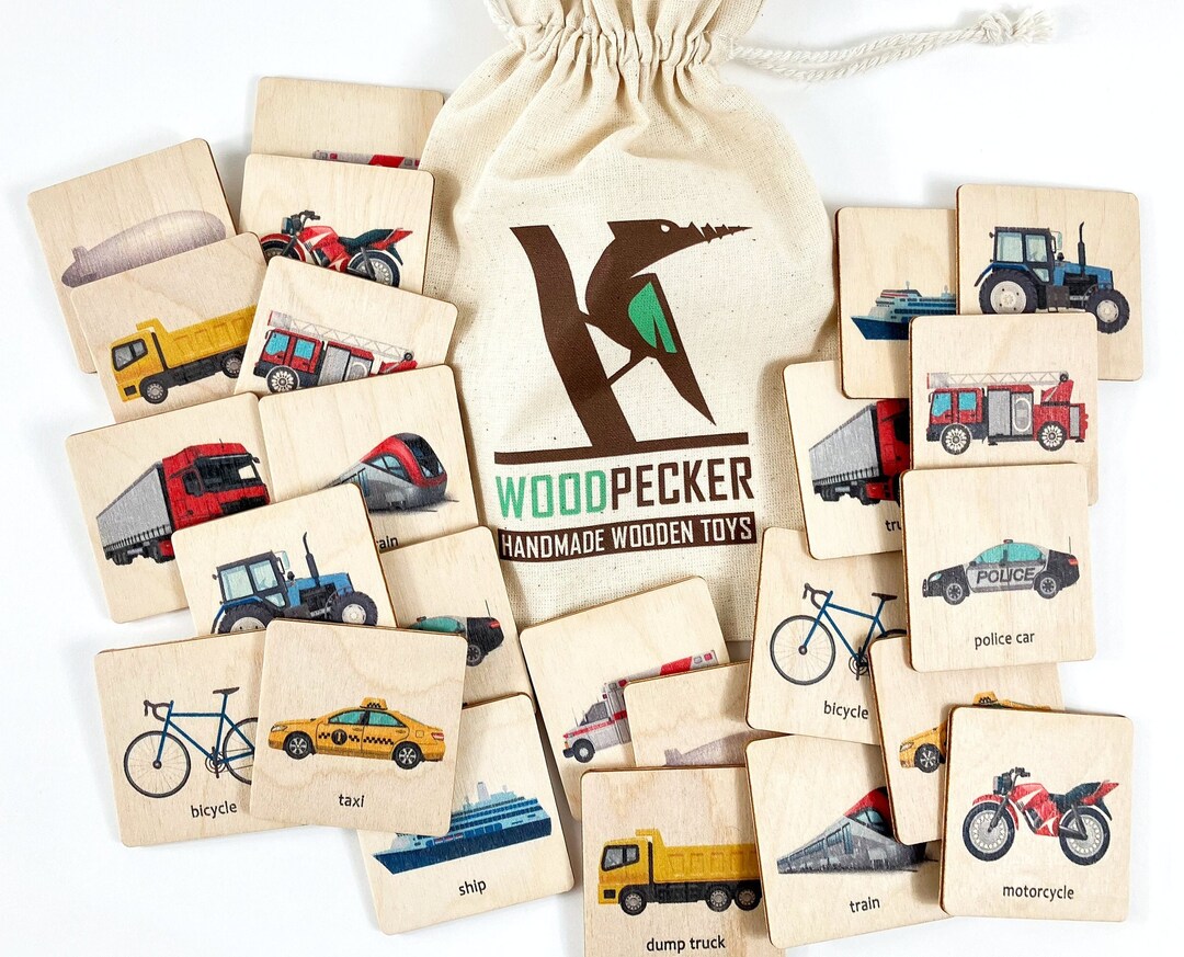 Montessori Wooden Transport Vehicles 2 Memory Game - Etsy