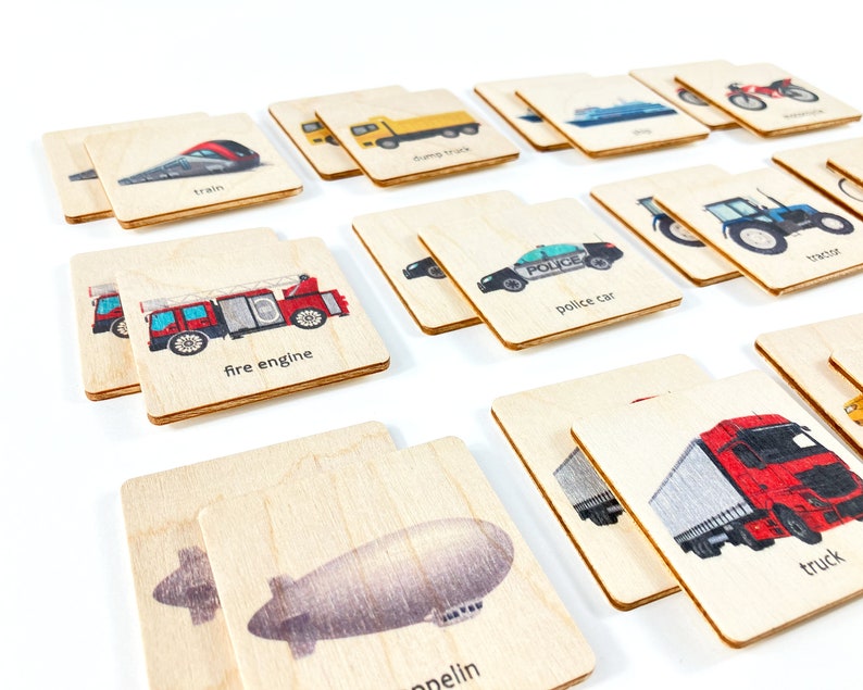 Montessori Wooden Transport Vehicles 2 Memory Game - Etsy