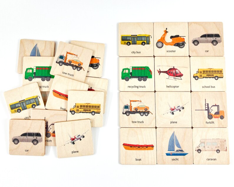 Montessori Wooden Transport Vehicles 1 Memory Game - Etsy