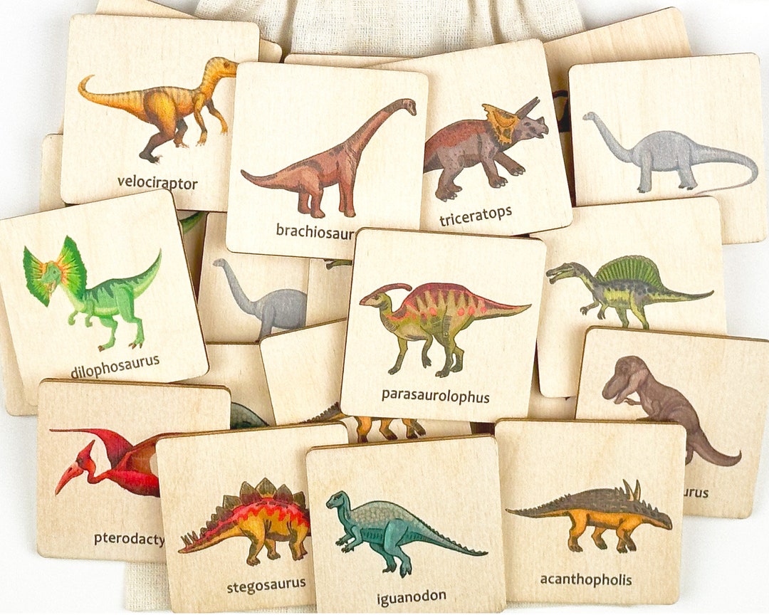 Wooden Dinosaurs Matching Cards 1 2 3 4 Year Old Montessori Materials ...