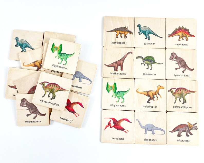 Wooden Dinosaurs Matching Cards 1 2 3 4 Year Old Montessori - Etsy