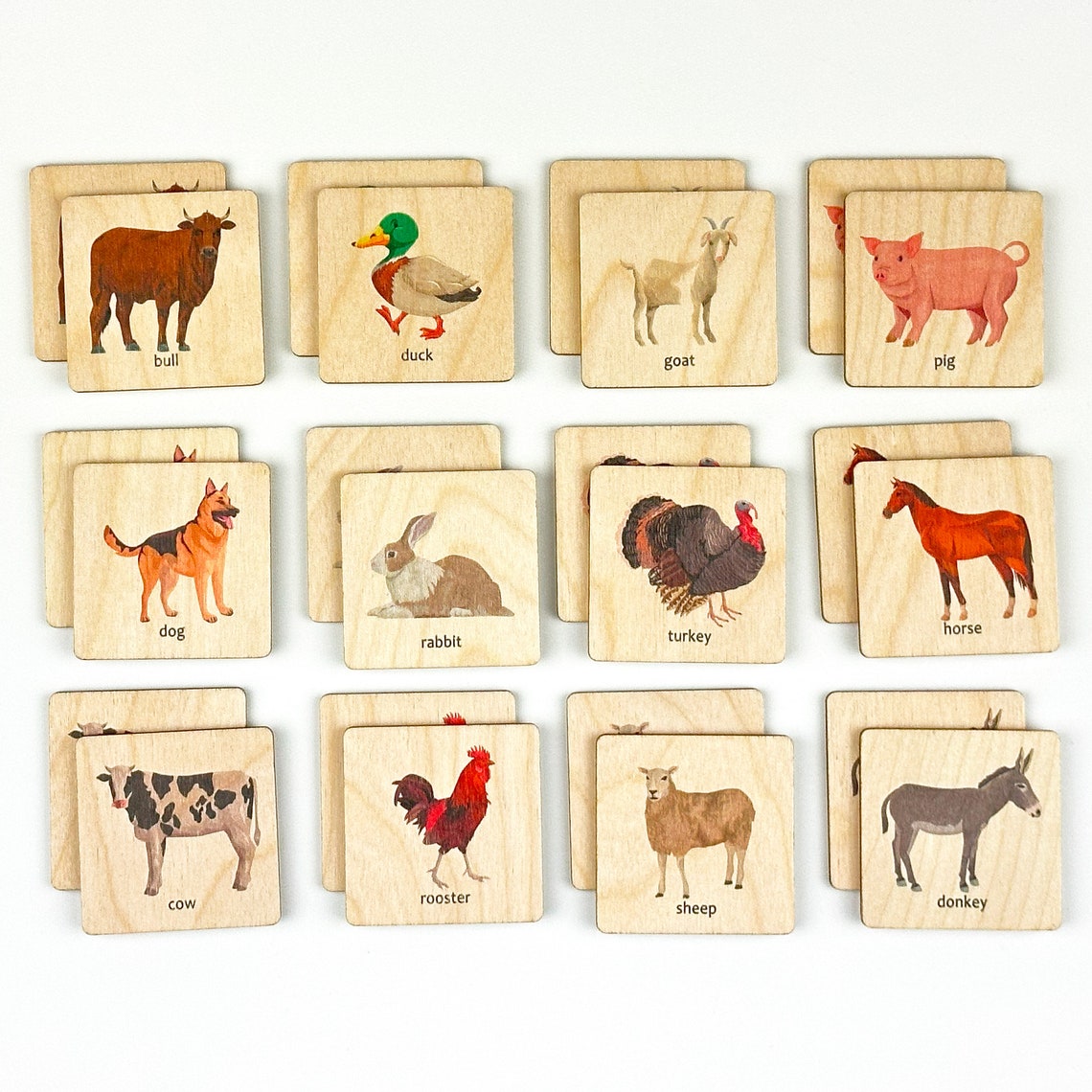 Wooden Farm Animals Memory Game 1 2 3 4 Year Old Montessori - Etsy