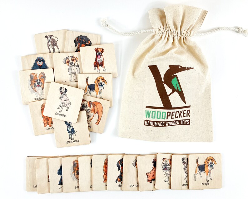 Montessori Wooden Dog Breeds Memory Game Dogs Matching Cards - Etsy