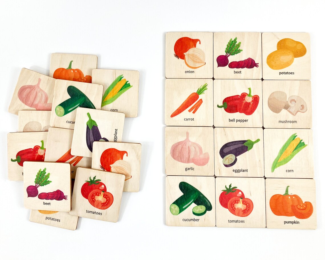 Montessori Wooden Vegetables Memory Game Vegetables Matching - Etsy