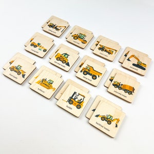 Montessori Wooden Construction Truck Car Memory Game, Construction ...