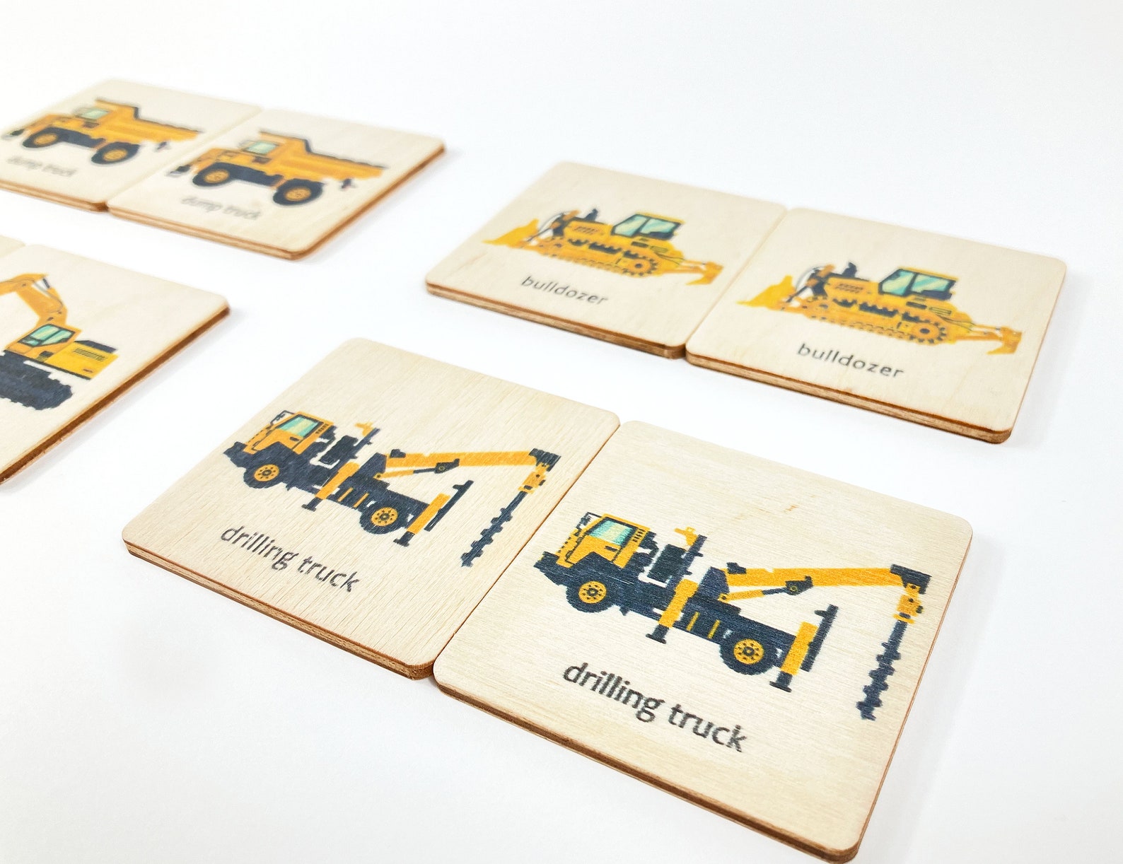 Montessori Wooden Construction Truck Car Memory Game - Etsy