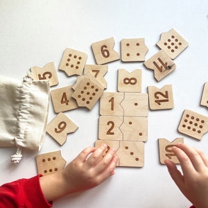 Montessori Wooden Number Match Puzzle, Handmade Wood Matching Game ...