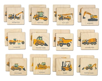 Montessori Wooden Construction Truck Car Memory Game/ Homeschool ...
